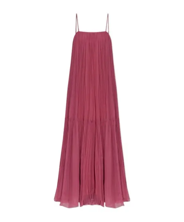 Chloé Pleated Maxi Dress With Spaghetti Straps - Red