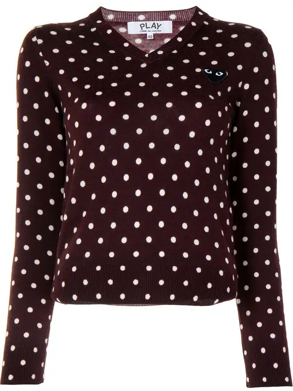 Play Comme Des Garcon Polka Dot V-neck Jumper - Black