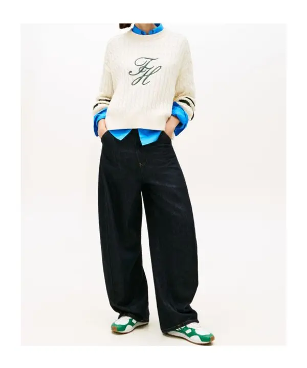 Tommy Hilfiger Relaxed Fit Cable Knit Jumper With Embroidered Logo