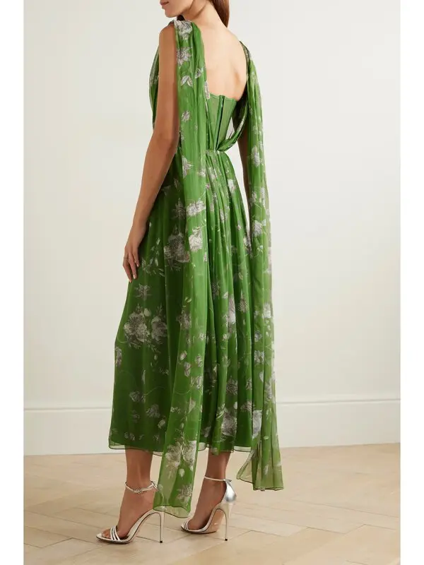 Erdem Shawl-style Pleated Printed Dress