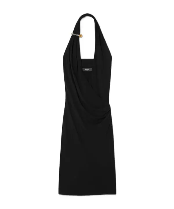 Versace Halterneck Midi Dress With Safety Pin Detail