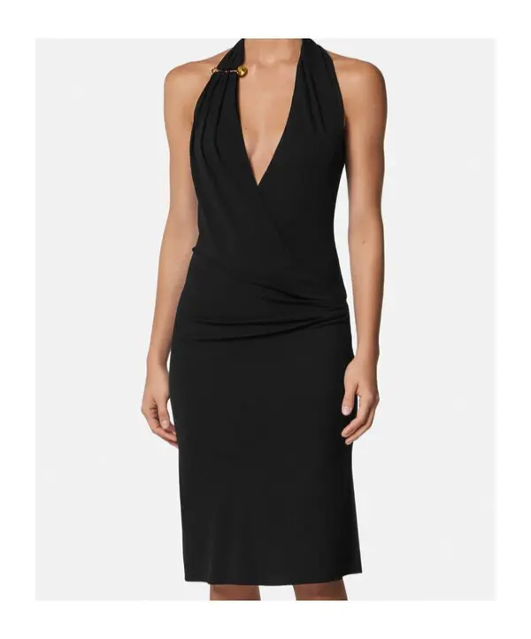 Versace Halterneck Midi Dress With Safety Pin Detail