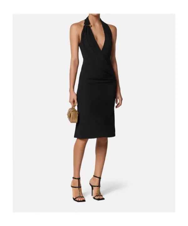 Versace Halterneck Midi Dress With Safety Pin Detail
