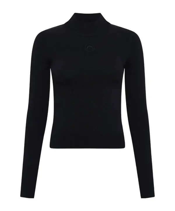 MARINE SERRE Mock-neck Fitted Knitted Sweater With Heat-fused Moon Logo