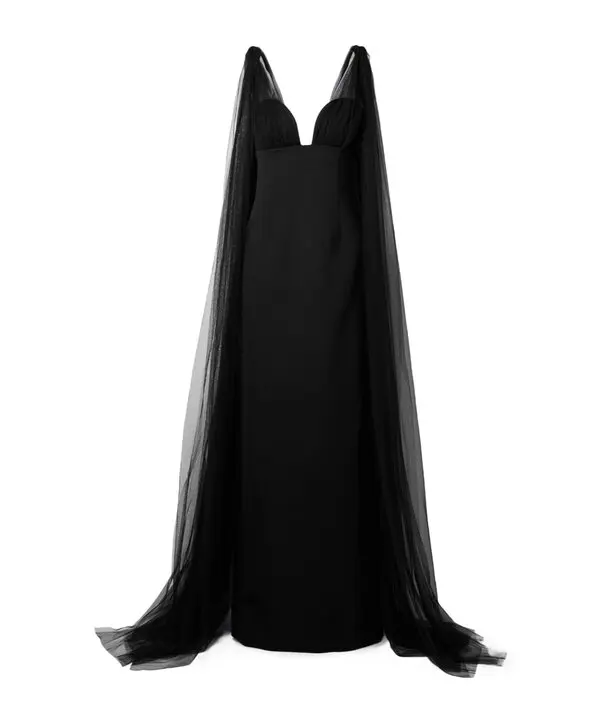 Oscar De La Renta Cape Effect Blended Dress