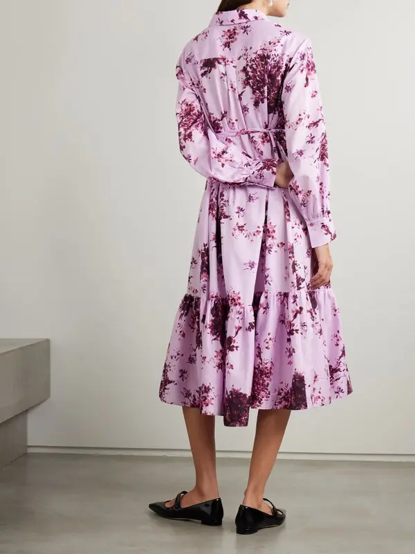 Erdem Lace-up Multi-layered Printed Midi Dress