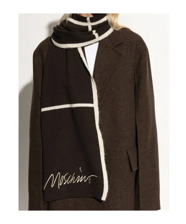 Moschino Embroidery Striped Scarf - Brown