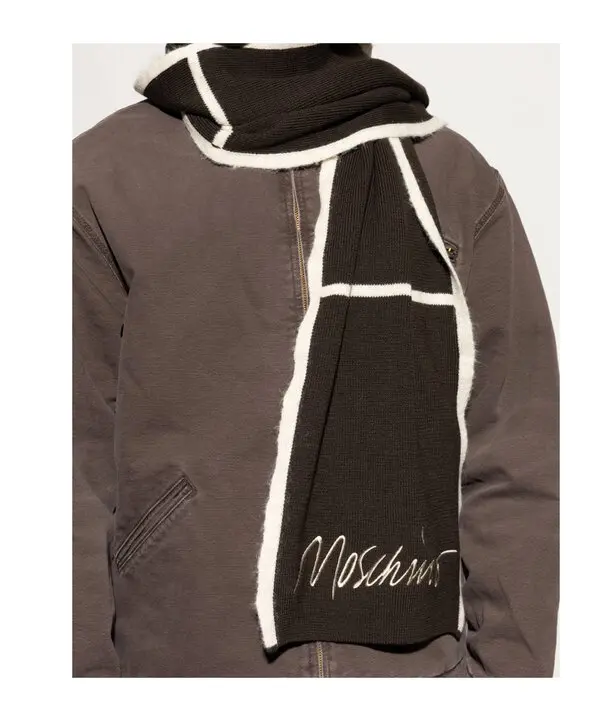 Moschino Embroidery Striped Scarf - Brown