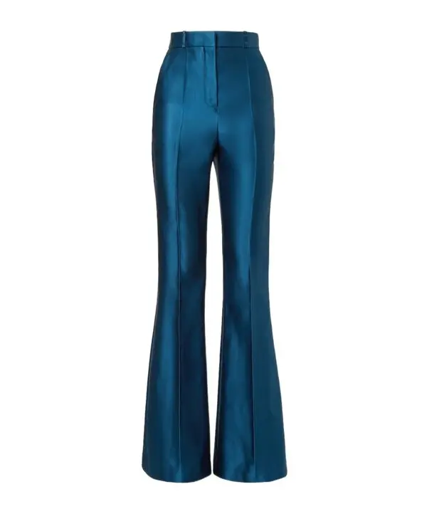 Fendi High-waisted Flared Satin Trousers - Blue