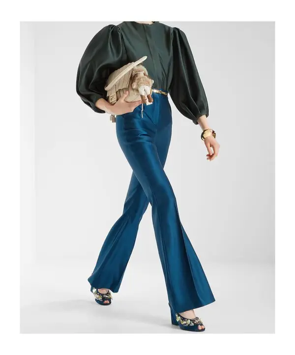 Fendi High-waisted Flared Satin Trousers - Blue