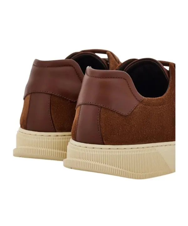 FERRAGAMO Low-top Calfskin And Suede Sneakers - Brown