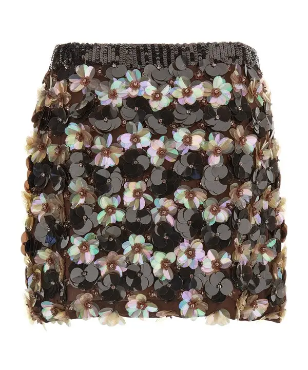 P.a.r.o.s.h Embellished Floral Sequin Mini Skirt - Brown