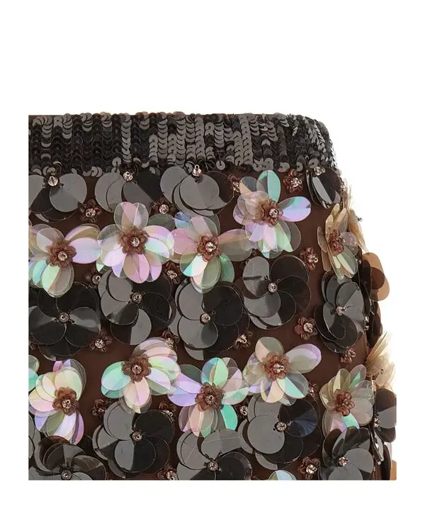 P.a.r.o.s.h Embellished Floral Sequin Mini Skirt - Brown