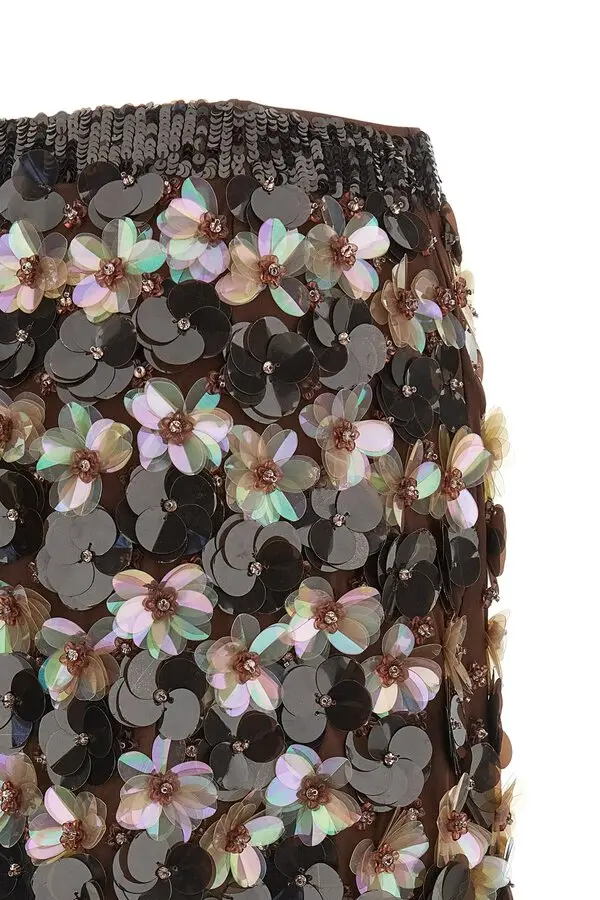 P.a.r.o.s.h Embellished Floral Sequin Mini Skirt - Brown