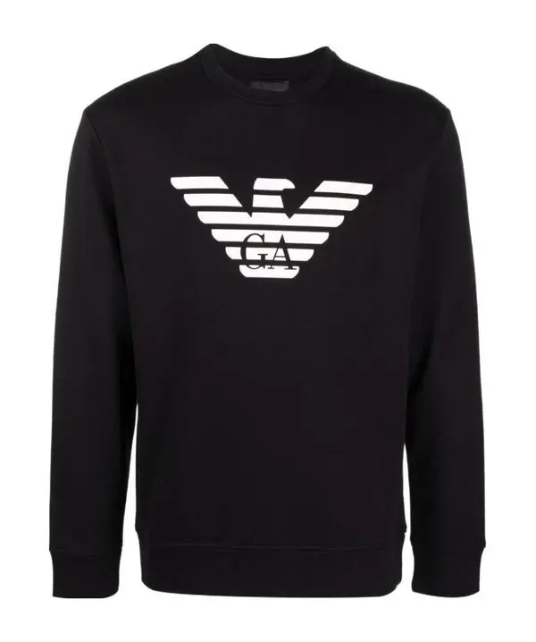 Emporio Armani Logo Printed Crewneck Sweatshirt - Black