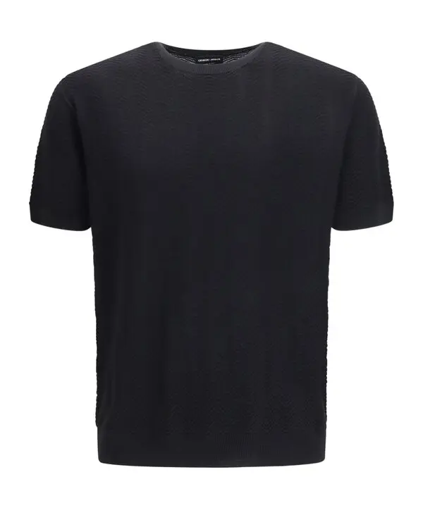 Giorgio Armani Textured Knit Short-sleeve Sweater - Black