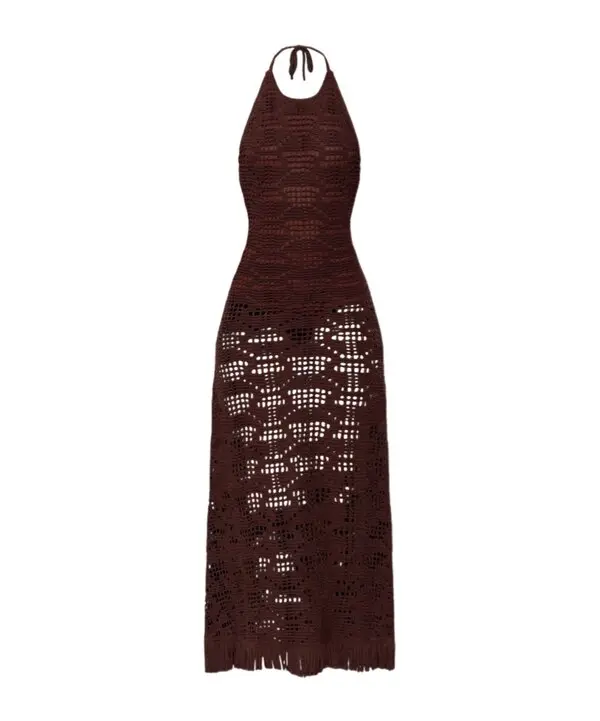 Etro Crochet Effect Halterneck Maxi Dress - Brown