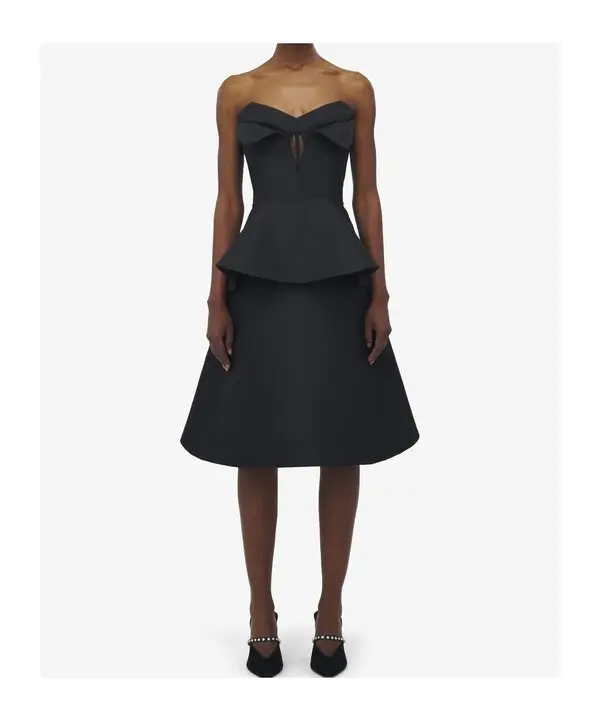Alexander McQueen Strapless Draped Peplum Top - Black