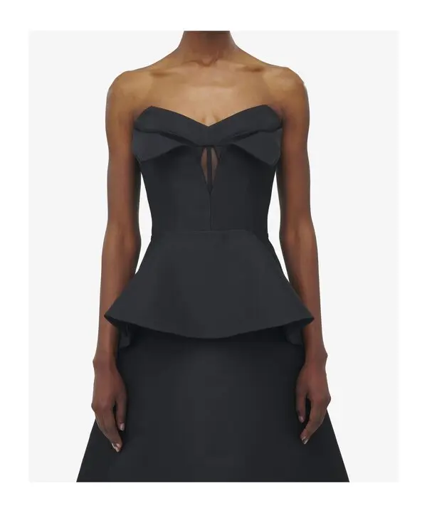 Alexander McQueen Strapless Draped Peplum Top - Black