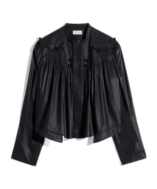 LEMAIRE Pleated Blouse With Padded Shoulders - Caviar