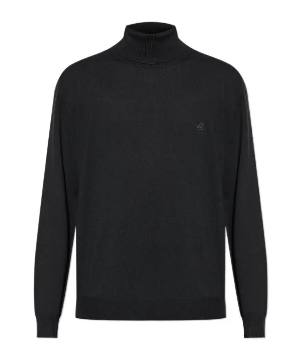 Etro Logo Embroidered Turtleneck Knitted Jumper - Black