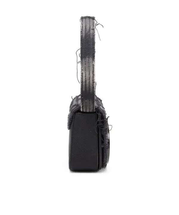 DIESEL® 1-dr Embellished Distressed Denim Shoulder Bag - Black