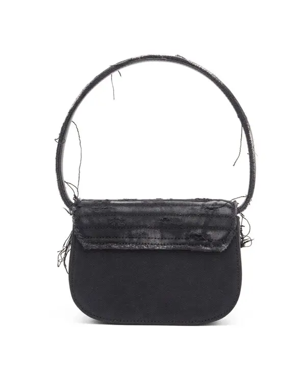 DIESEL® 1-dr Embellished Distressed Denim Shoulder Bag - Black