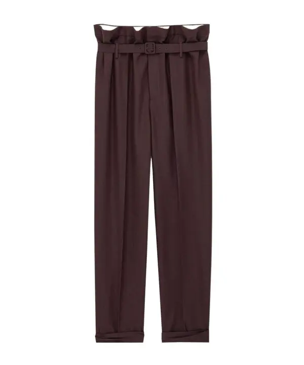 Saint Laurent Belted Paper-bag Wool & Mohair Trousers