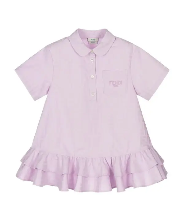 Fendi Ruffled Shirt Dress With Collar And Chest Pocket - Purple