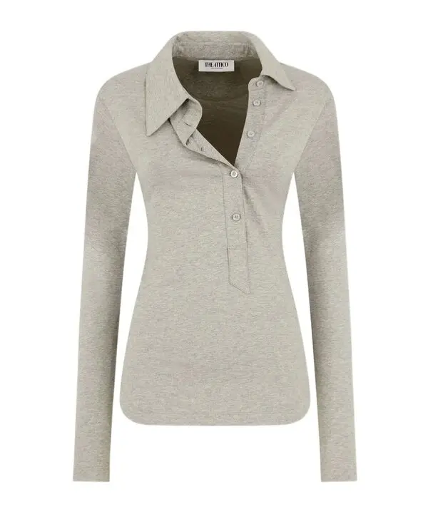 Attico Long Sleeve Asymmetric Polo Top - Mixed-color Gray