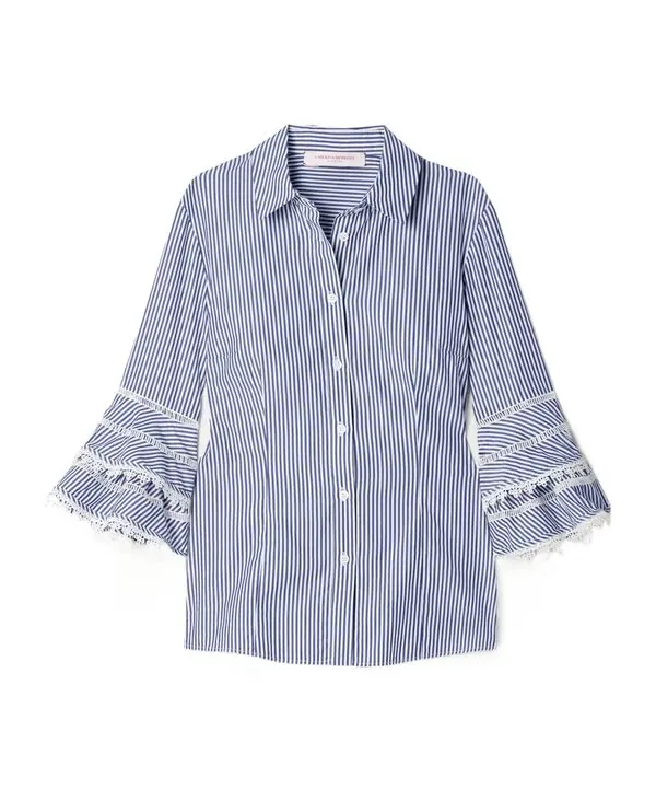 Carolina Herrera Striped Cotton Poplin Shirt With Lace Trim
