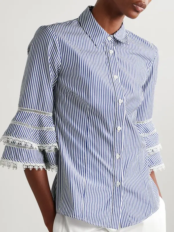 Carolina Herrera Striped Cotton Poplin Shirt With Lace Trim