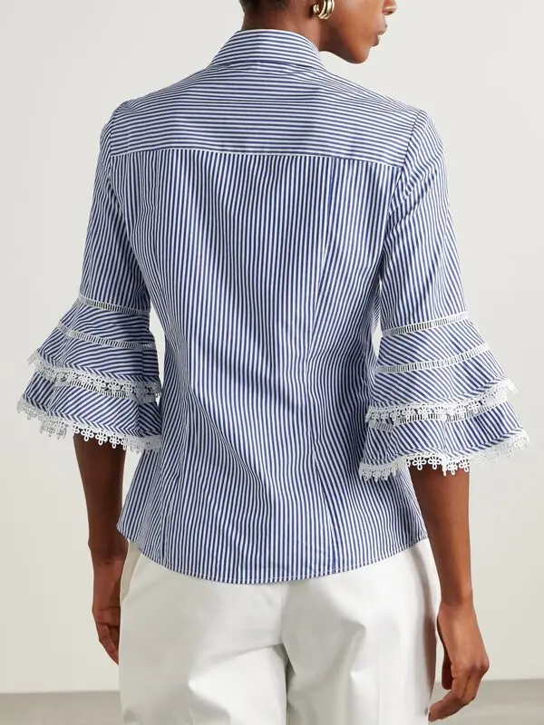 Carolina Herrera Striped Cotton Poplin Shirt With Lace Trim