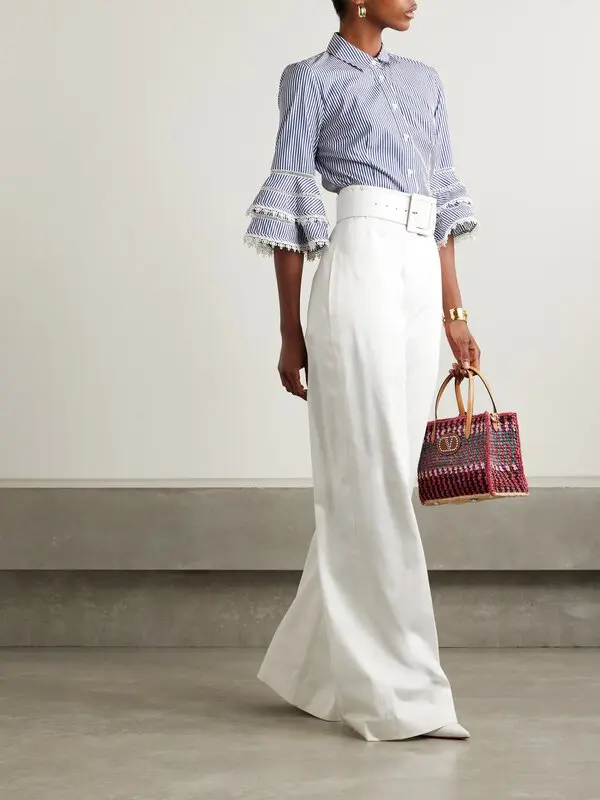Carolina Herrera Striped Cotton Poplin Shirt With Lace Trim