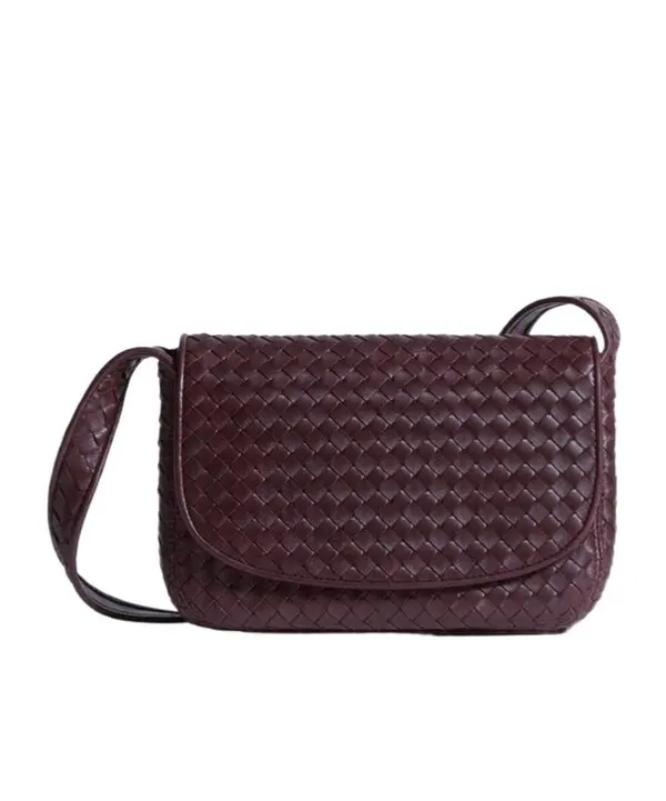 Bottega Veneta Woven Nappa Leather Flap Messenger Bag - Dark Mahogany