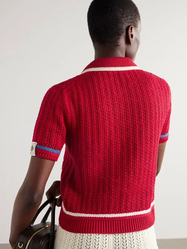 Bally Openwork Knit Polo Shirt With Contrasting Stripes