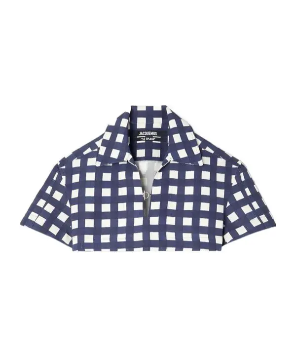 Jacquemus Cropped Checked Canvas Shirt - Blue