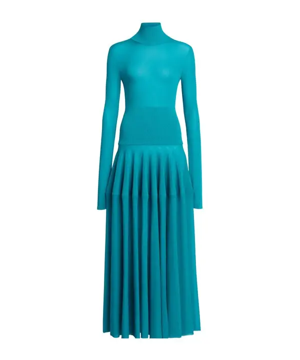 Alaïa Ribbed Knit Peplum Dress - Green