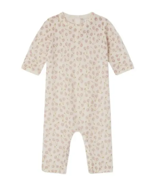 Bonpoint Long Sleeve Jumpsuit With Graphic Cherry Print - Cream