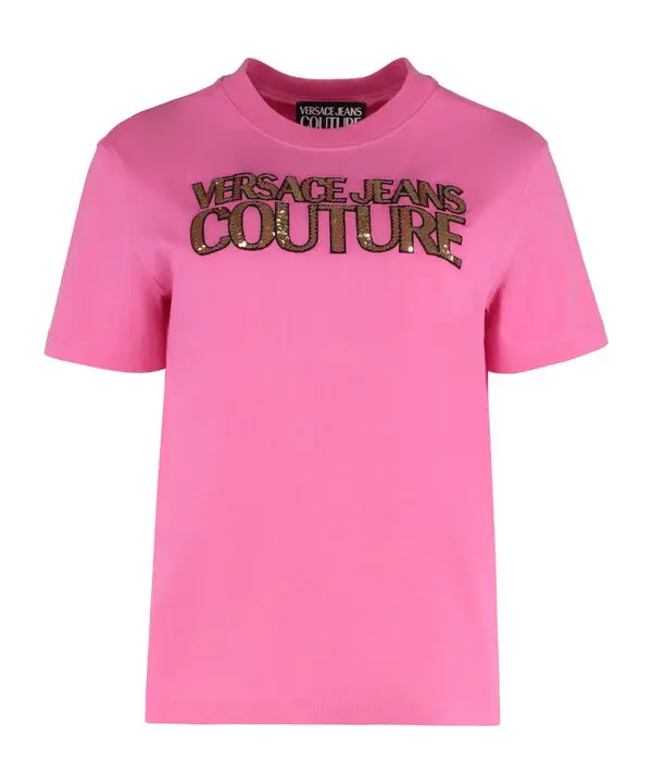 Versace Logo Embellished Crewneck T-shirt - Pink