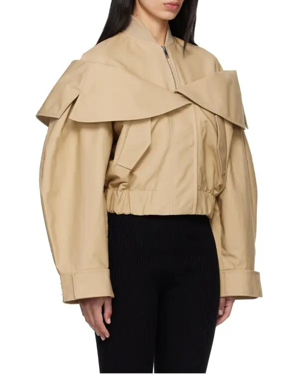 GANNI Layered Cotton Bomber Jacket - Beige