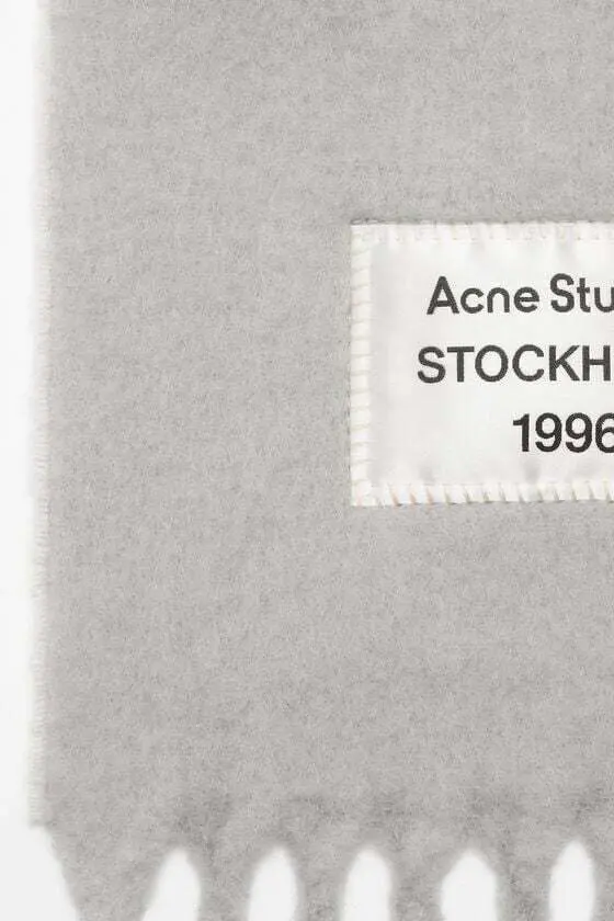 Acne Studios Logo Patch Fringed Scarf - Gray/light Gray