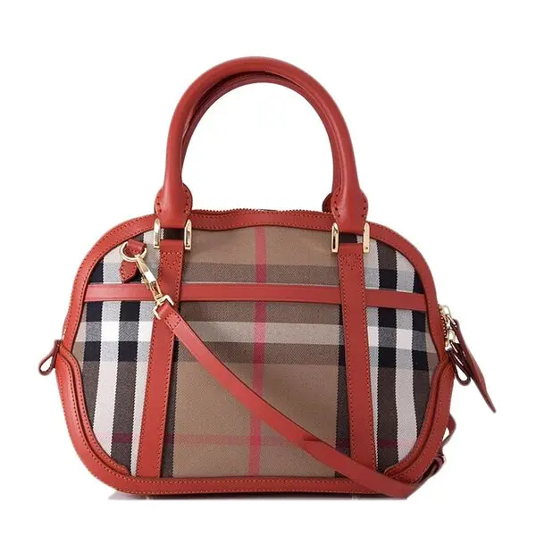 Burberry Checked Leather Trimmed Handbag - Brown