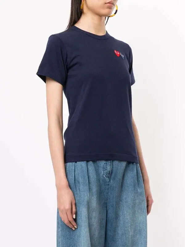 Play Comme Des Garcon Crewneck T-shirt With Embroidered Hearts - Black