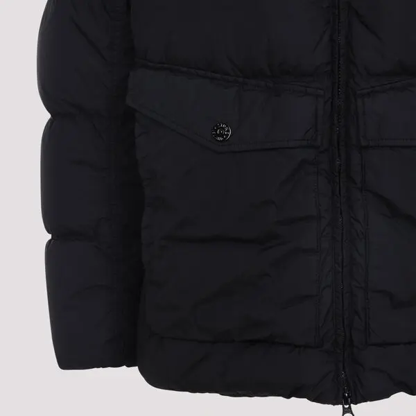Stone Island Logo Patch Zip-up Hooded Jacket - Black