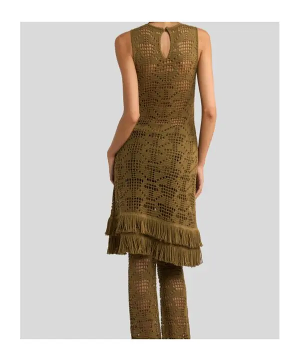 Etro Sleeveless Crochet Midi Dress With Tassels - Camel