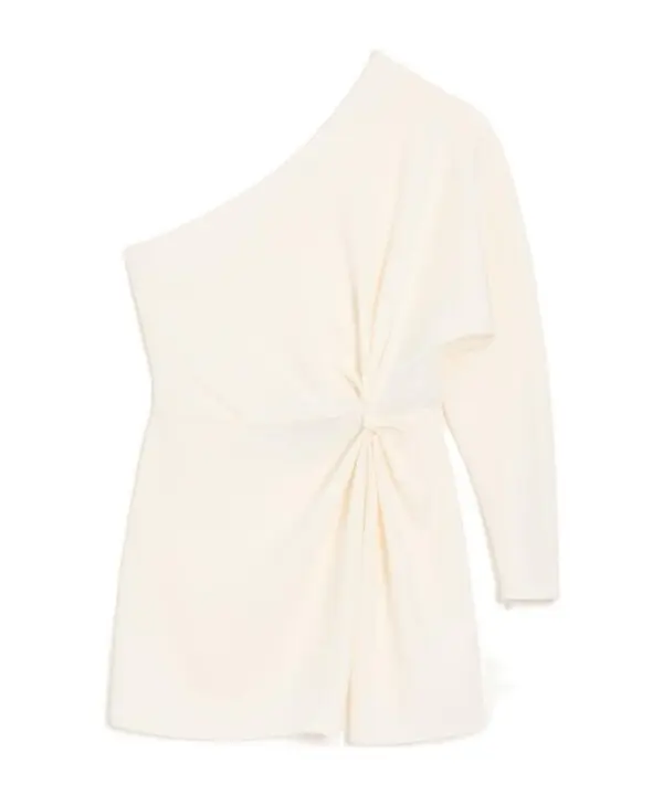 Valentino Garavani One-shoulder Draped Dress With Waist Pleats - Ivory