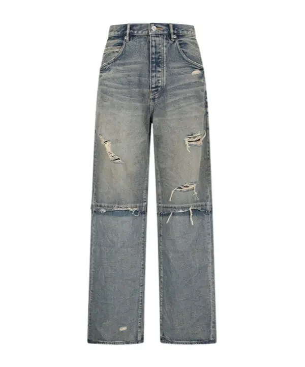 PURPLE BRAND Distressed Wide Leg Jeans - Gray