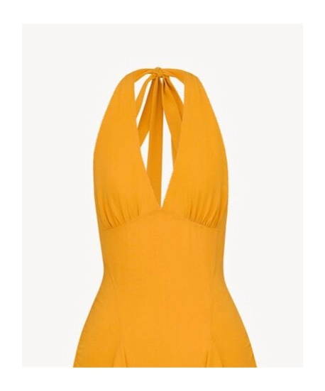 Saint Laurent Sleeveless Halterneck Dress With Tie Closure - Yellow