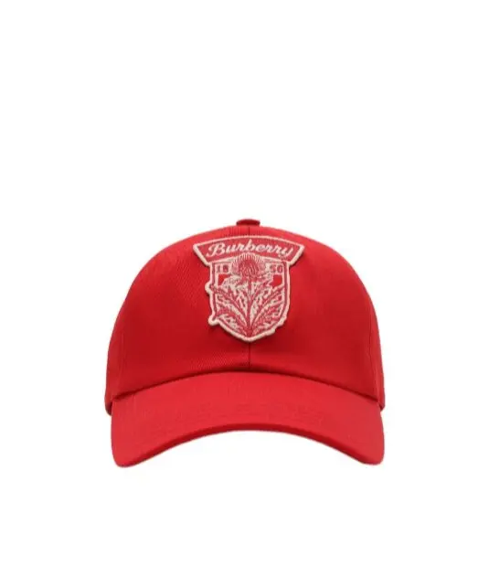 Burberry Thistle Embroidered Baseball Cap - Poppy Red